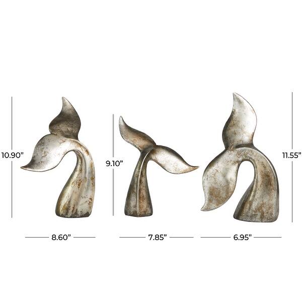 Silver Polystone Whale Decorative Sculpture with Various Sized Tails ...