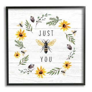Stupell Just Bee You Pun Phrase Yellow Daisy Wreath Framed Wall Art ...
