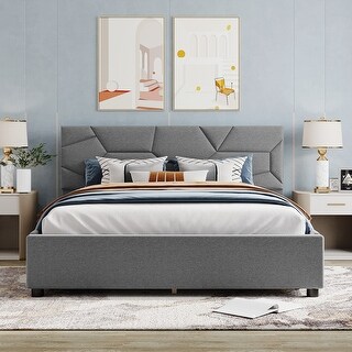 Solid & Sturdy Queen Size Upholstered Platform Bed with 4 Drawers - Bed ...