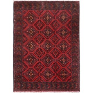 Shahbanu Rugs Candy Red, Afghan Andkhoy with Geometric Motif, Natural ...