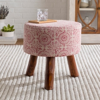 Shantanu Pink Boho Wooden Stool - Bed Bath & Beyond - 18160392