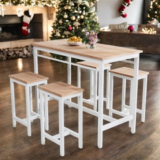 5-Piece Modern Metal Kitchen Table Set with Bar Stools, White Oak - Bed ...