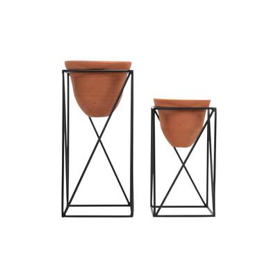 Foreside Home & Garden Set of 2 Natural Terracotta Planters with Black ...