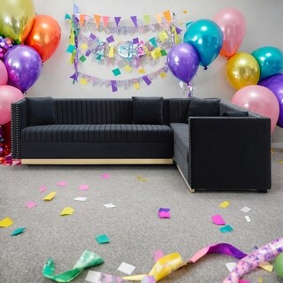 Contemporary Vertical Channel Tufted Velvet Sectional Sofa Modern ...