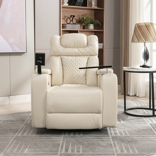 White Power Recliner, Removable Tray Table and Phone Holder Swivel ...
