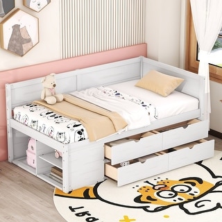 Wood Twin Size Daybed with Drawers and Shelves, for Kids - Bed Bath ...