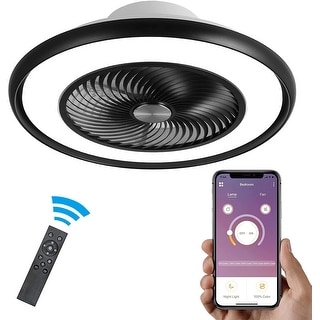 22" Modern Black and White Invisible Blade Ceiling Fan and Light - 8.5 ...