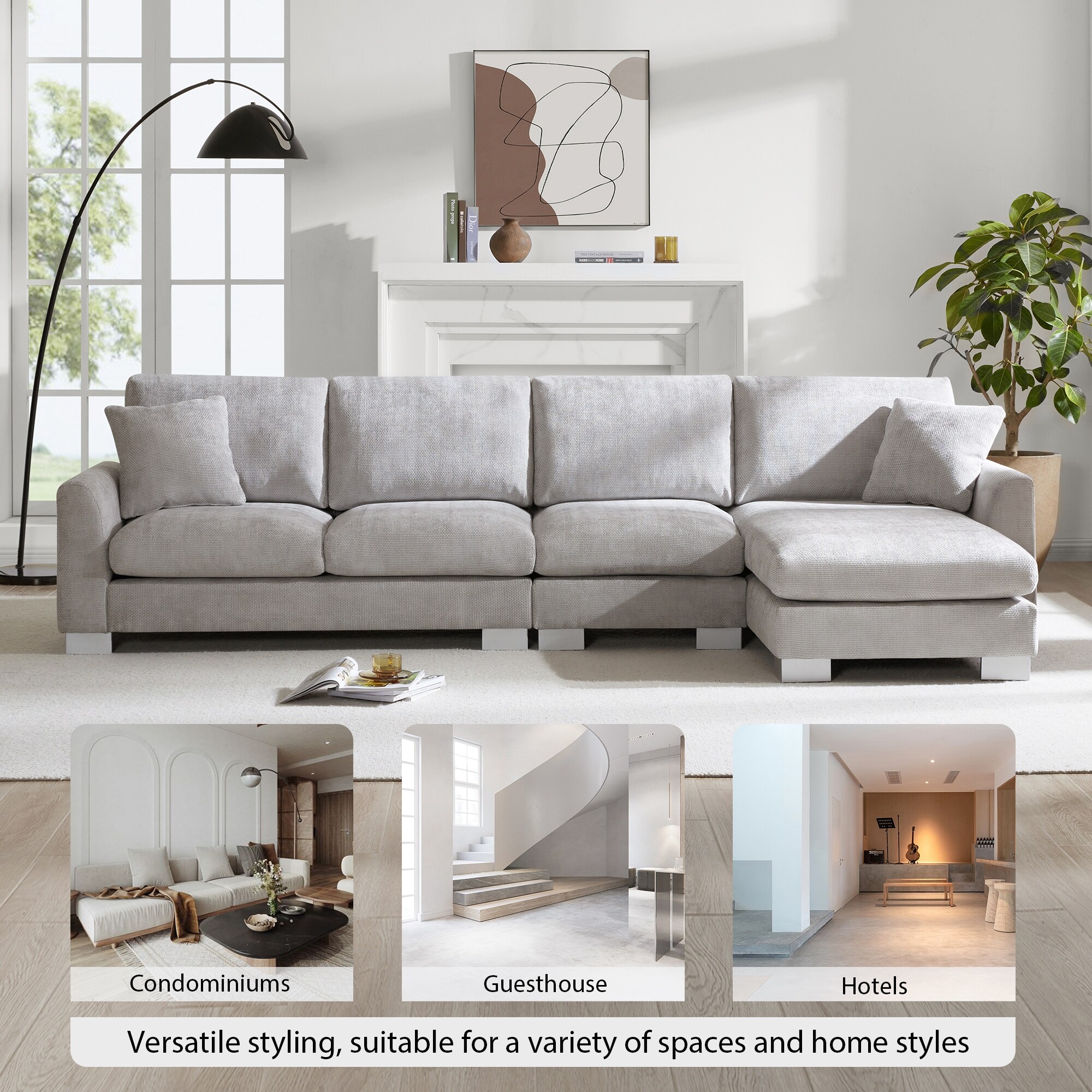 Light gray sectional with chaise store