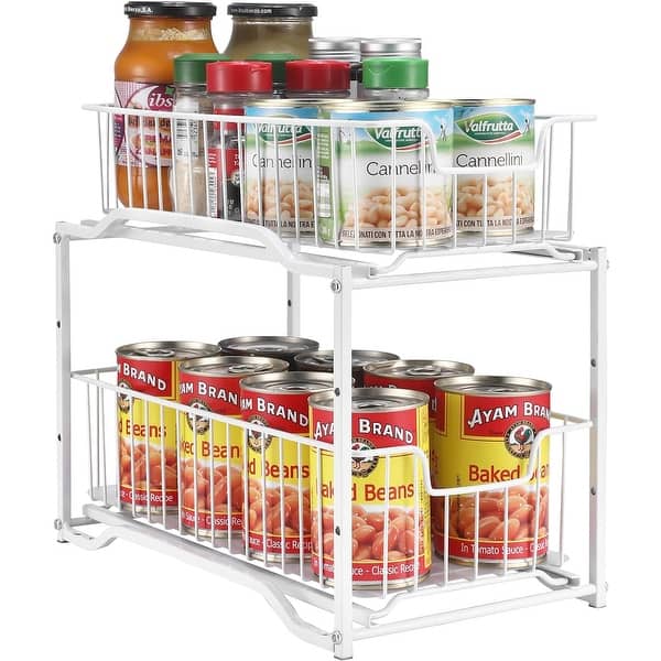 Stackable 2-Tier Under Sink Cabinet Organizer with Sliding Storage ...
