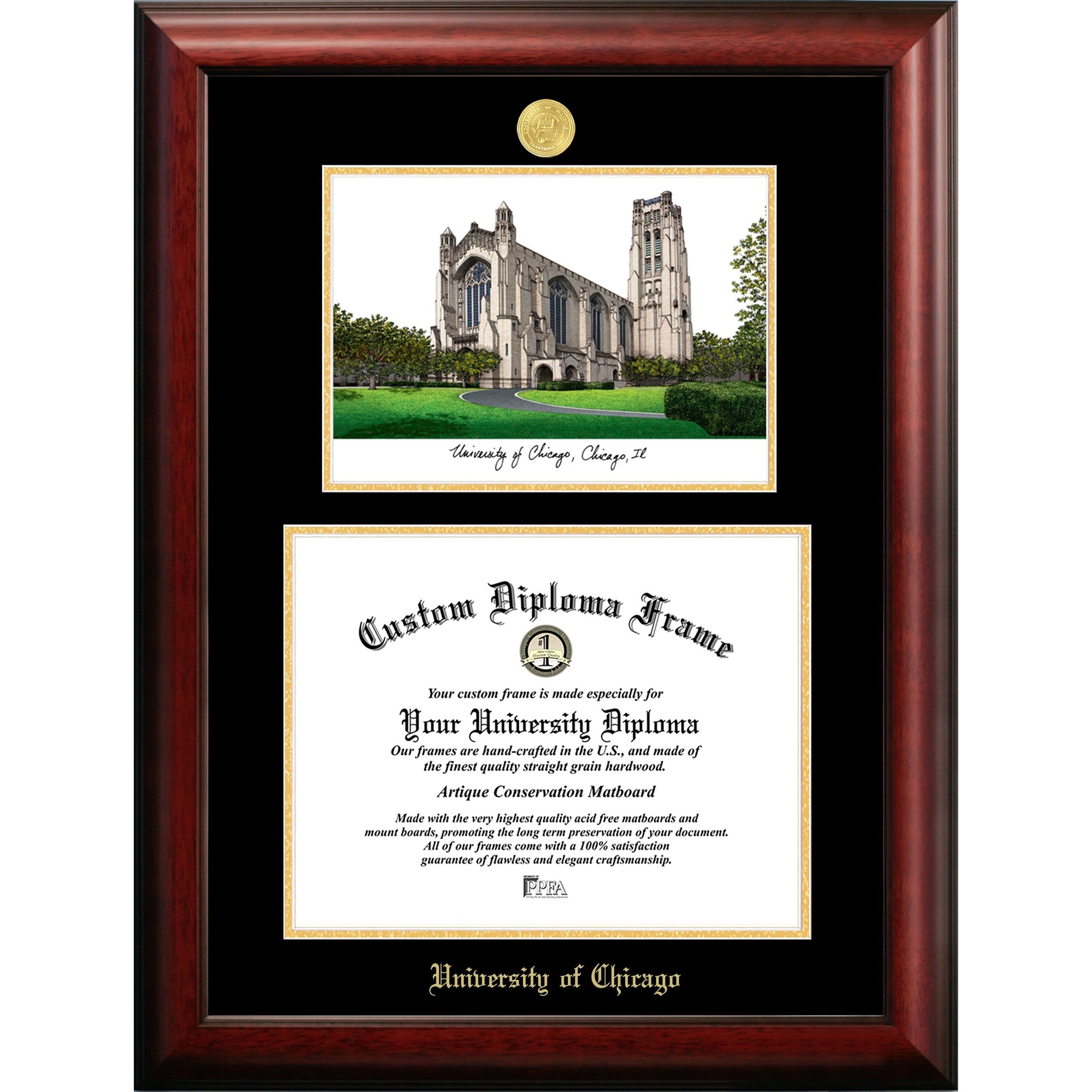 University of Cincinnati 11w x 8.5h Gold Embossed Diploma Frame with Campus Images Lithograph ...