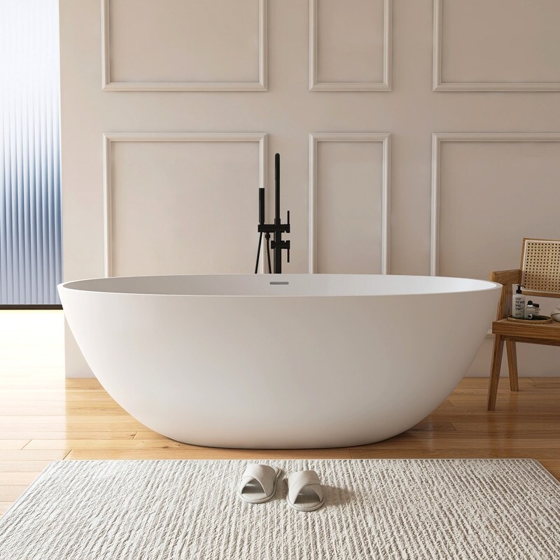 GIVINGTREE 63'' x37''Solid Surface Stone Resin Wave Shaped Freestanding ...