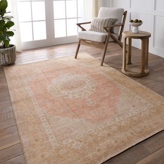 Lexa Machine Washable Medallion Orange/Tan Rug - Bed Bath & Beyond ...