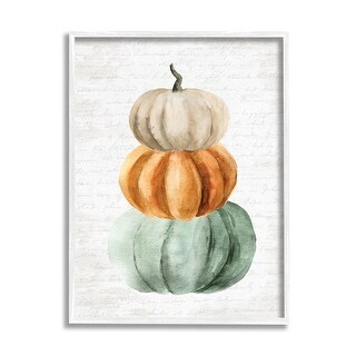 Stupell Stacked Autumn Fall Pumpkins Cursive Words Background Framed ...