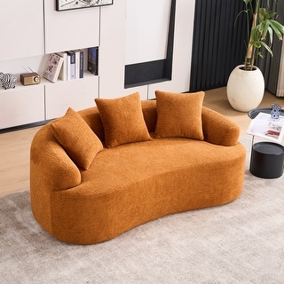 Curved Loveseat Orange Sofa, 30D Chenille, Compact for Small Spaces, 65 ...