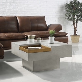 Murdina Weathered Grey Coffee Table with Pedestal - Bed Bath & Beyond ...