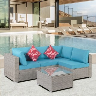 Light Blue 5-Piece Garden Patio Set with Table - Bed Bath & Beyond ...