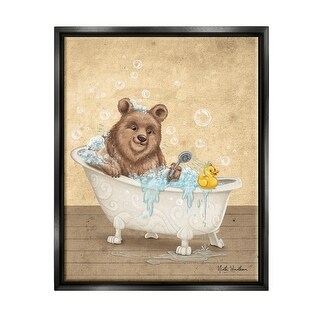 Stupell Bear & Rubber Duck Bath Framed Floater Canvas Wall Art Design ...