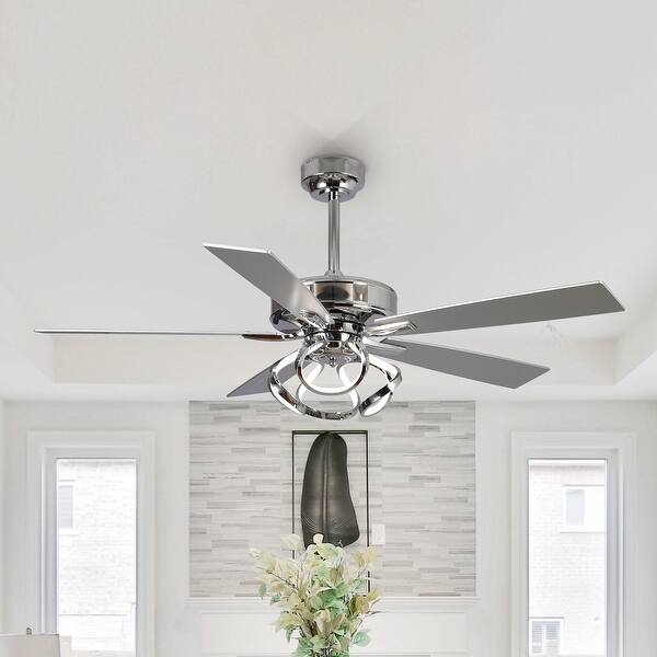52" Modern Reversible 5-Blade Chrome Dimmable LED Ceiling Fan with ...