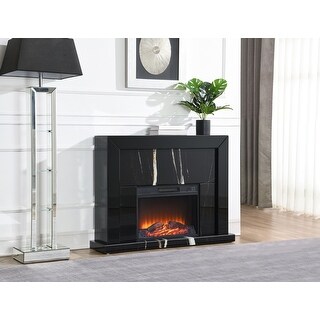Rectangular Electric Fireplace with Black Mirrored Finish and Marble ...