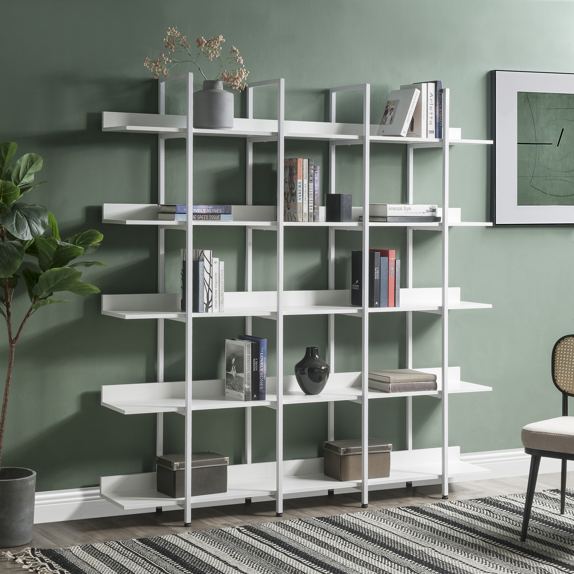 6 Tier Bookshelf with Storage Industrial Book Shelf with Open Display ...