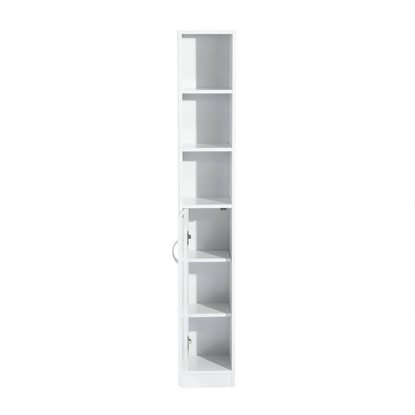 White Bathroom Storage Cabinet with Shelf Narrow Corner Organizer Floor ...