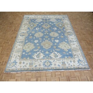 Hand Knotted Light Blue Oushak with Wool Oriental Rug (9'1" x 11'9 ...