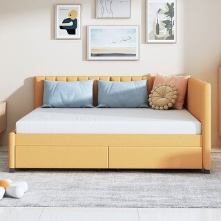 Classic Twin Size Upholstered Daybed with 2 Storage Drawers, Yellow ...