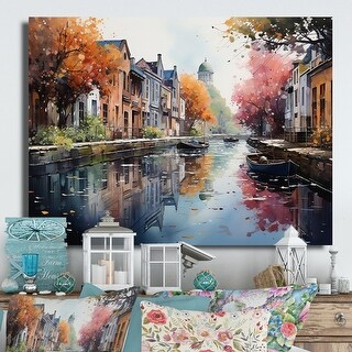 Designart "Pink Canal Vibrant Waterways Pointillism" Canals Metal Wall ...