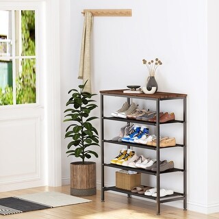 5 Tier Shoe Rack Organizer, Sturdy Black Metal Framed Free Standing ...