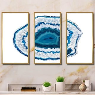 Designart "Blue Agate Crystal" Abstract Framed Canvas Wall Art Print ...