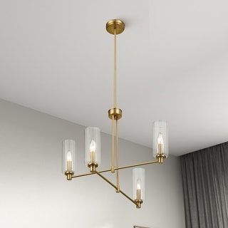 Cort Satin Brass 4-Light Pendant with Ribbed Glass Shades - Clear ...