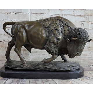 Large American Buffalo Bison Art Deco Sculpture Marble Base Figurine ...