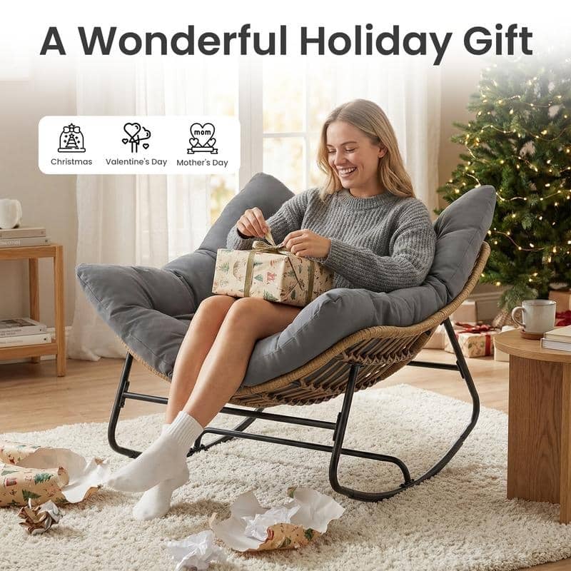 COSIEST 45"/58" Wicker Rattan Rocking Chair, Outdoor Patio Rocker with ...