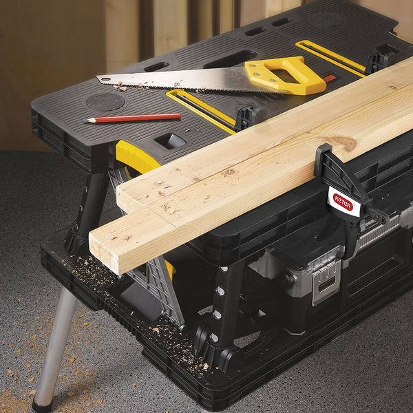 Keter Portable Folding Table Tool Storage Stand Workbench Sawhorse w 12 Clamps 27 Bed Bath Beyond 35238859
