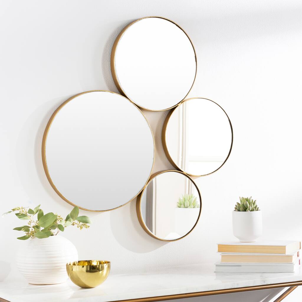Artistic Weavers Cohn Modern Gold Abstract Round Wall Mirror - 28"H x ...