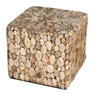 Oyster Cross Cut Random Solid Wood Square Ottoman Stool Table - 19.5 x ...