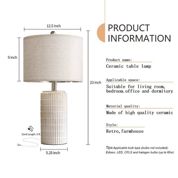 23" Modern Ceramic Table Lamp Set of 2 for Living Room White Desk Lamps ...