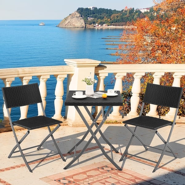 3PCS Patio Folding Rattan Bistro Set Chairs Backrest Table Garden Deck ...