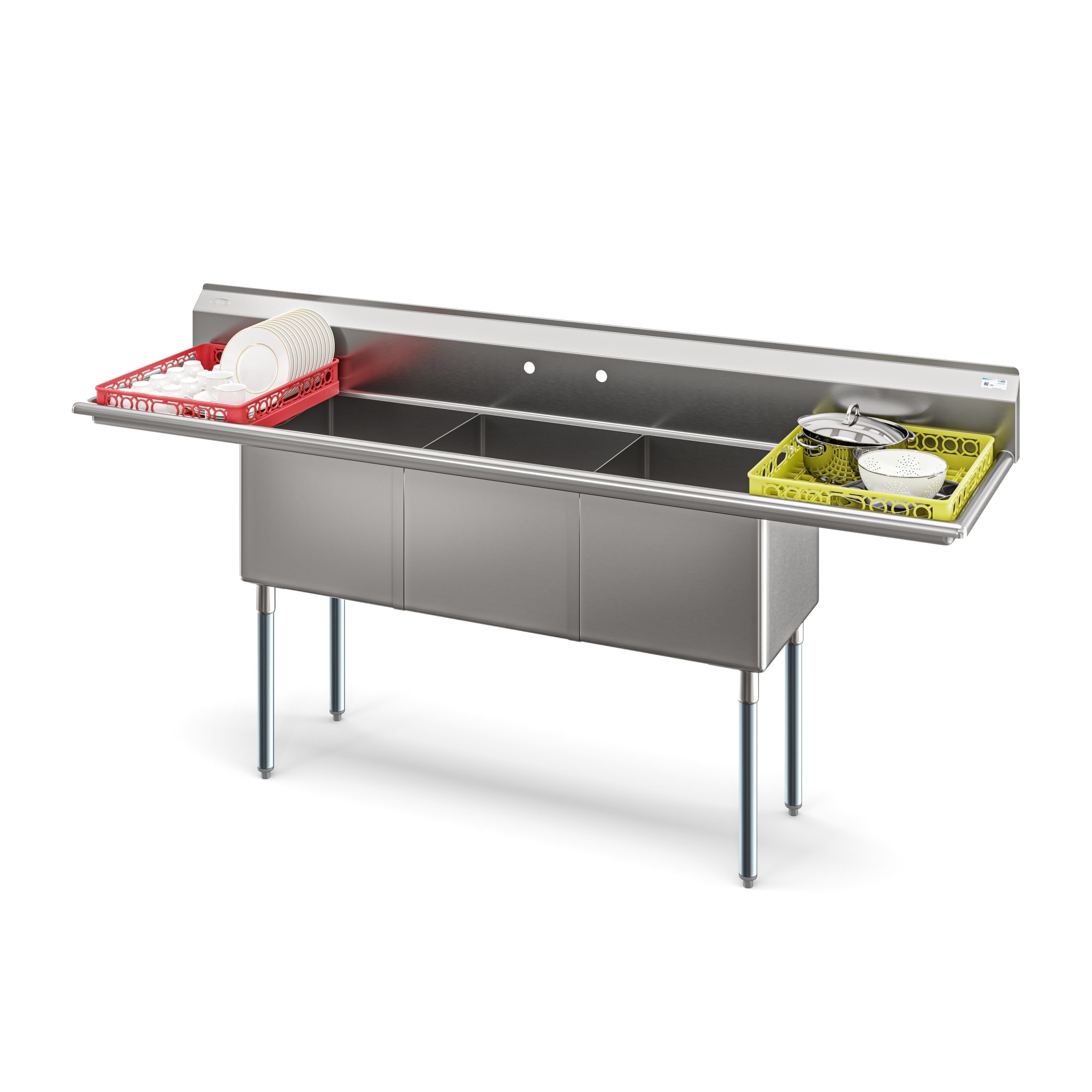 102 in. Three Compartment Commercial Sink Bowl Size 18x24x14 Stainless ...