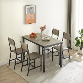 5-Piece Dining Set with Table and 4 Upholstered Chairs, Grey - Bed Bath ...