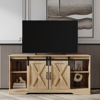 Rustic Style TV Stand with Sliding Barn Door & Storage Cabinet Table ...