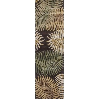 8' Espresso Brown Hand Tufted Tropical Leaves Indoor Runner Rug - 3'6 ...