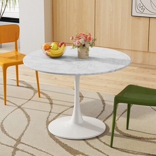 Modern Round Dining Table with Printed Marble Table Top, Metal Base ...