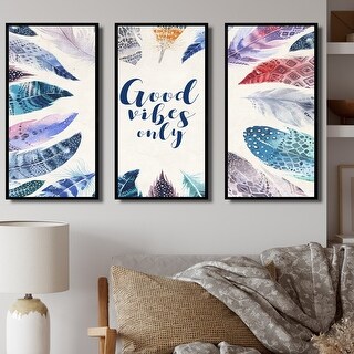 Designart "Vibrant Blue Feather Good VIbes Only" Bohemian & Eclectic ...