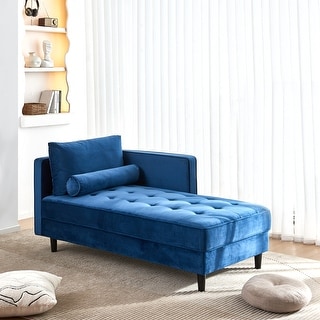 64" Velvet Chaise LoungesButton Tufted Right Arm Facing Chaise, Blue ...