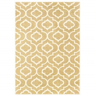 5' X 7' Gold And Ivory Geometric Power Loom Stain Resistant Area Rug ...