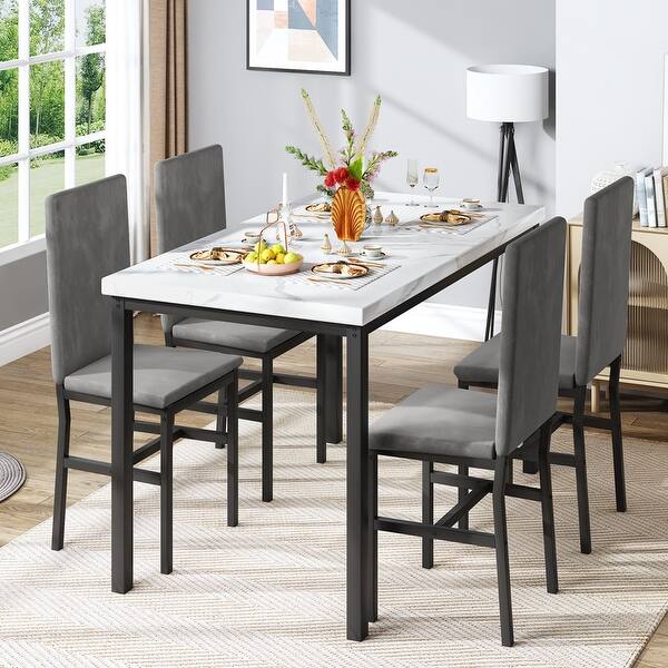 Grondin Modern Style Faux Marble Top 5-Piece Casual Dining Set with 4 ...