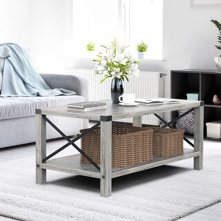 2-Tier Modern Farmhouse Rectangle Coffee Table with Storage - Bed Bath ...
