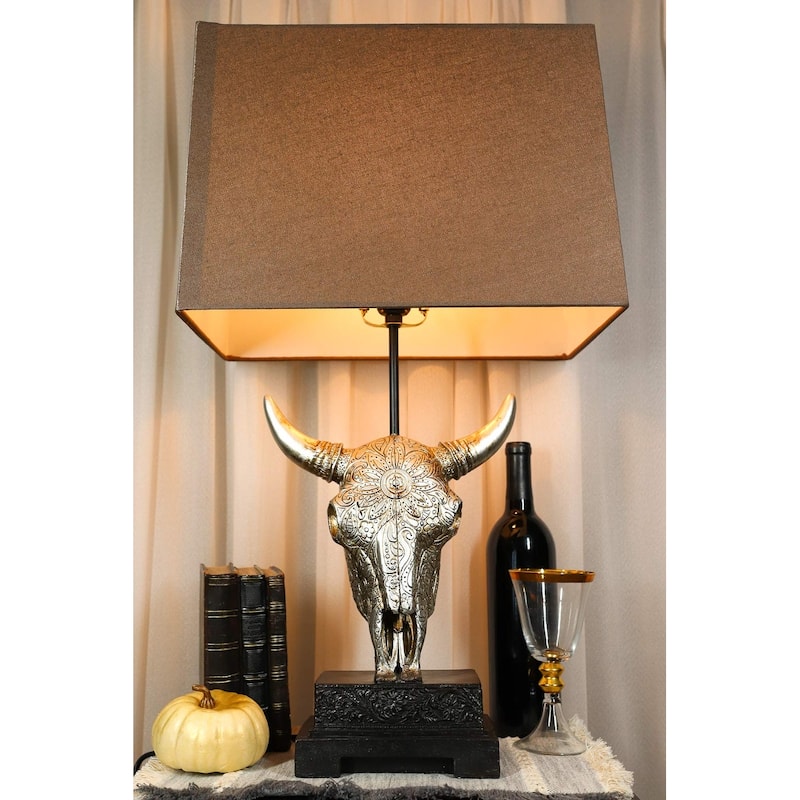 26" H Rustic Metallic Horned Steer Bison Bull Cow with Scroll Lace ...
