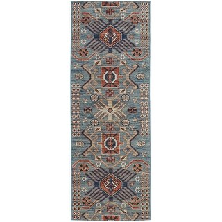 HomeRoots 8' Blue Red And Tan Abstract Power Loom Distressed Stain ...